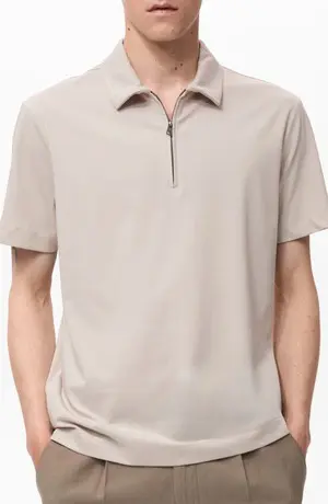Mango Zip Cotton Blend Polo - Sand
