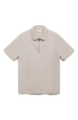 Mango Zip Cotton Blend Polo - Sand