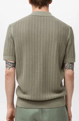Mango Textured Short Sleeve Knit Button-up Shirt