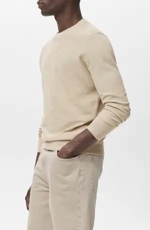 Mango Crewneck Piqué Sweater - Beige