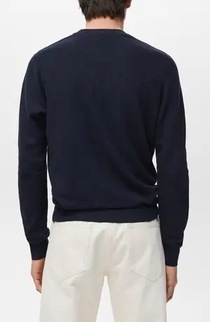 Mango Crewneck Piqué Sweater - Navy