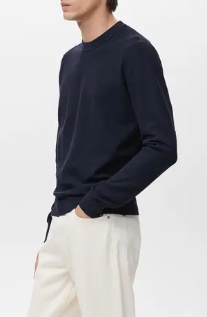 Mango Crewneck Piqué Sweater - Navy