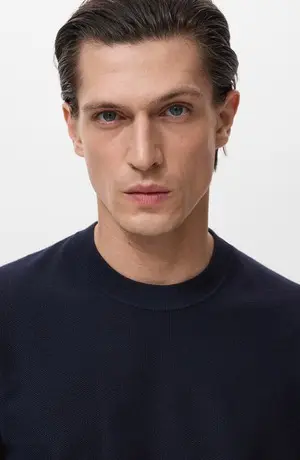 Mango Crewneck Piqué Sweater - Navy