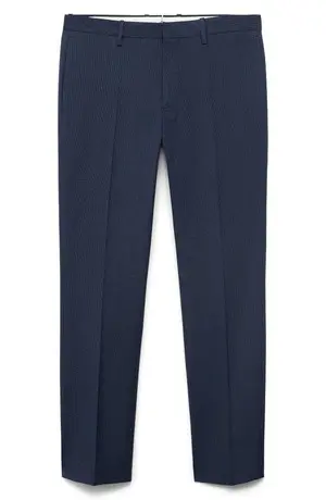 Mango Slim Fit Flat Front Tapered Trousers - Ink Blue