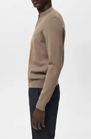 Mango Crewneck Zip Cardigan - Medium Brown
