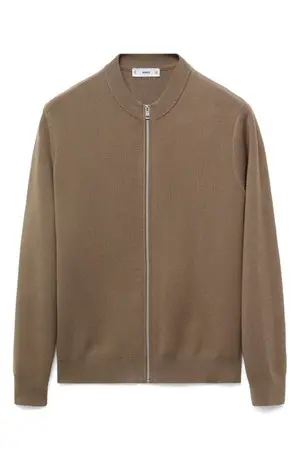 Mango Crewneck Zip Cardigan - Medium Brown