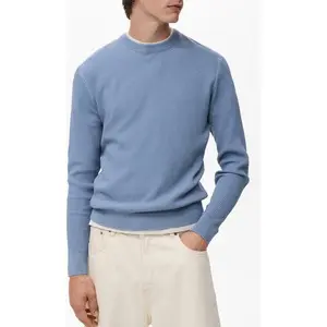 Mango Regular Fit Crewneck Ribbed Sweater - China Blue