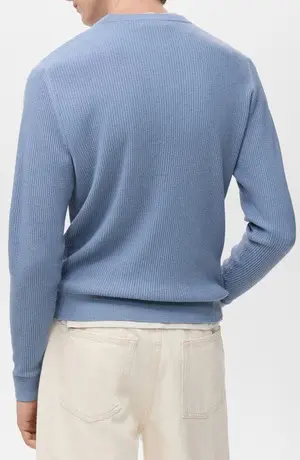 Mango Regular Fit Crewneck Ribbed Sweater - China Blue