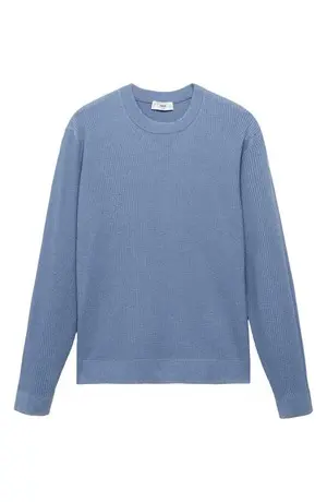 Mango Regular Fit Crewneck Ribbed Sweater - China Blue