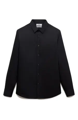 Mango Slim Fit Cotton Button-up Shirt - Black