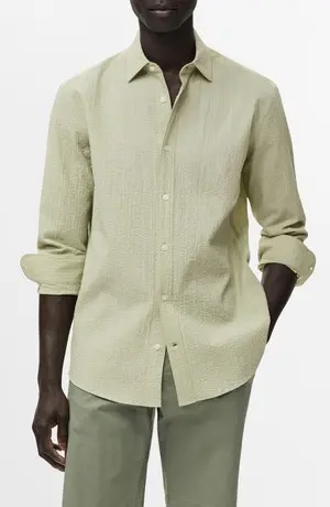 Mango Regular Fit Textured Stripe Button-up Shirt