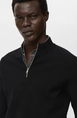 Mango Quarter Zip Sweater - Black