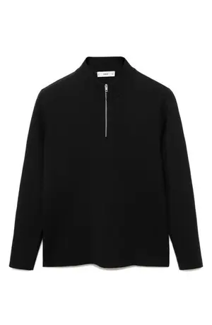 Mango Quarter Zip Sweater - Black