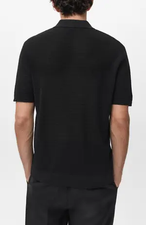 Mango Textured Cotton Blend Polo - Black