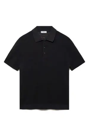 Mango Textured Cotton Blend Polo - Black