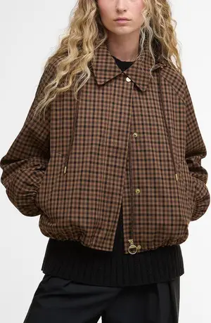 Barbour Audrey Check Showerproof Hooded Bomber Jacket