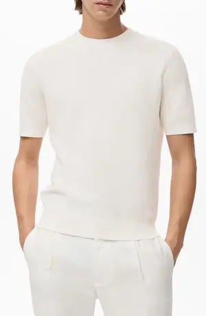 Mango Textured Cotton Knit T-shirt - Off White