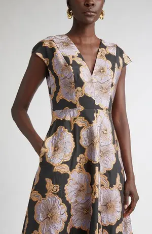 St. John Vida Poppy Floral Jacquard A-line Dress