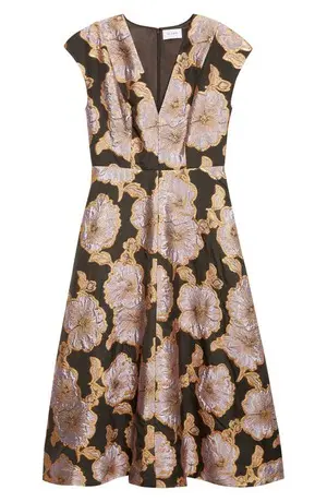 St. John Vida Poppy Floral Jacquard A-line Dress