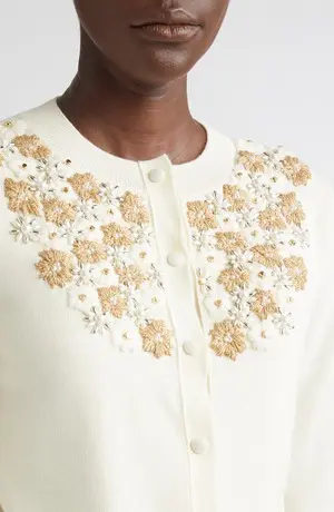 St. John Beaded & Embroidered Floral Cardigan