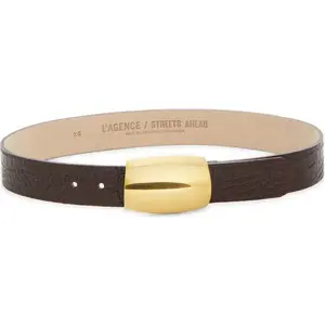 L'Agence Milou Domed Buckle Croc Embossed Patent Leather Belt - Chocolate Croc Embossed