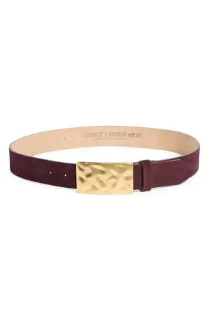 L'Agence Hammered Buckle Suede Belt - Burgundy
