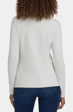 NYDJ Metallic Rib Henley Top - Ivory