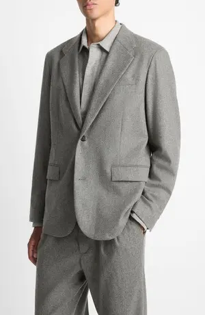 Vince Heathered Grey Wool Blend Flannel Suit Jacket