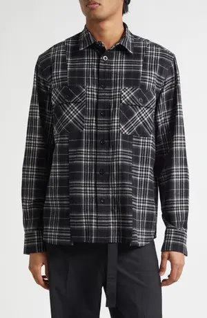 Sacai Plaid Cotton Flannel Button-up Shirt - Black