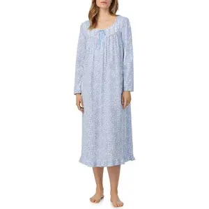 Eileen West Long Sleeve Cotton Nightgown - White/ditsy