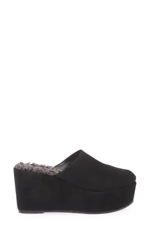 Cordani Jules Faux Fur Lined Platform Mule - Black Suede