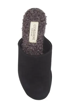 Cordani Jules Faux Fur Lined Platform Mule - Black Suede