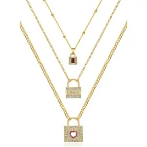 LA MENO Golden Trust Set Of 3 Pendant Necklaces - Gold /pink /white