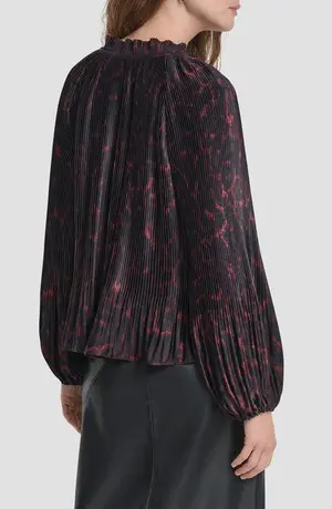 Dkny Printed Pleated Top - Merlot Cheetah