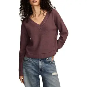 Lucky Brand Waffle Knit V-neck Pullover - Flint