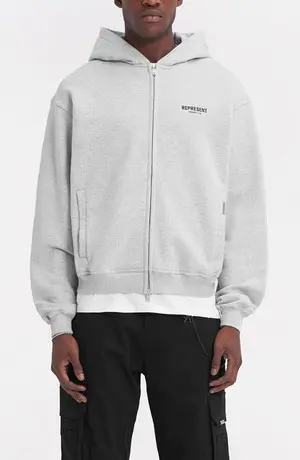 REPRESENT Owners' Club Script Graphic Zip Hoodie - Ash Grey