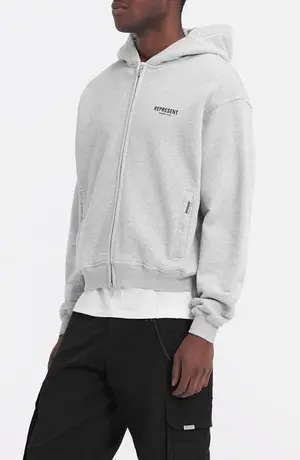 REPRESENT Owners' Club Script Graphic Zip Hoodie - Ash Grey
