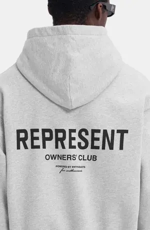 REPRESENT Owners' Club Script Graphic Zip Hoodie - Ash Grey