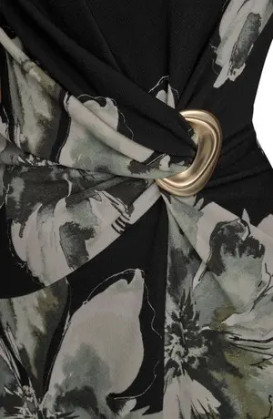 Donna Karan New York Floral Side Ruched Asymmetric Hem Dress