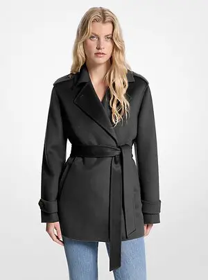Michael Kors Wool-blend Belted Wrap Coat - Black
