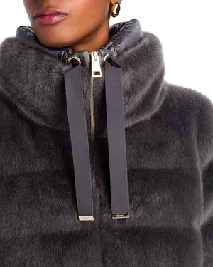 Herno A-line Faux Fur Coat - Gray