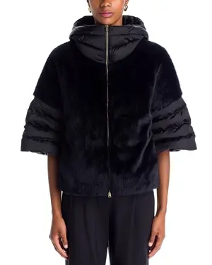 Herno Satin Short Sleeve Faux Fur Jacket