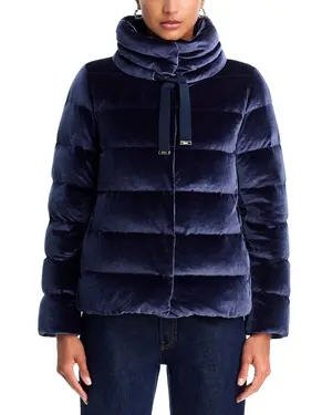 Herno Velvet Quilted Short Jacket - Blue Navy