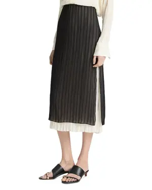Vince Layered Striped Midi Skirt