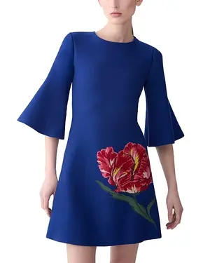 Carolina Herrera Flare Sleeve Shift Dress