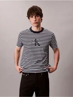 Calvin Klein Monogram Stripe Relaxed T-shirt - Xenon Blue