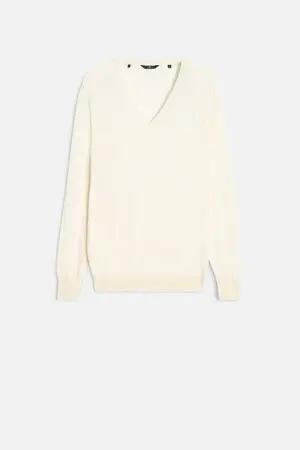 7 For All Mankind Silk Blend V-Neck Pullover - Neutral