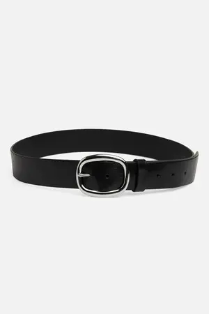 7 For All Mankind Oval Buckle Italian Leather Belt - Black