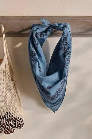 TERRAIN Harvest Embroidered Cotton Bandana - Blue