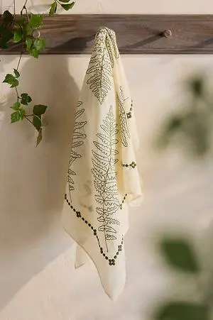 TERRAIN Fern Embroidered Cotton Bandana - Ivory